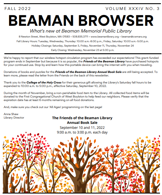 Beaman Browser Newsletters - Beaman Memorial Public Library